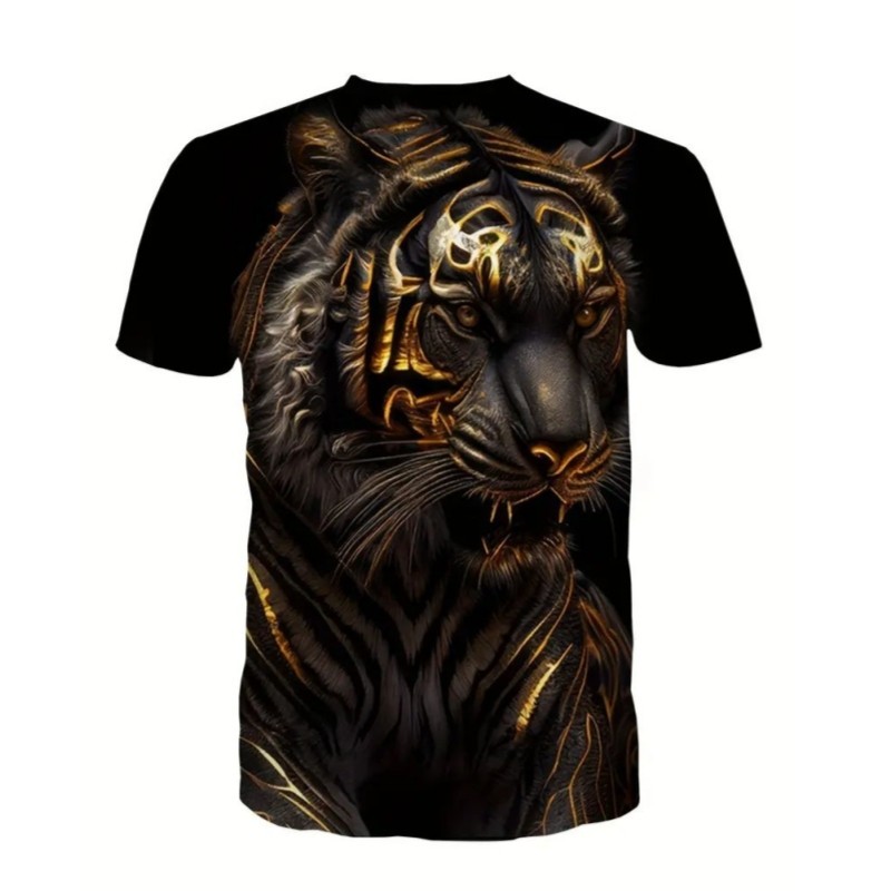 Stylish Tiger 3D Digital Pattern Print Men's Graphic T-shirt Causal ...
