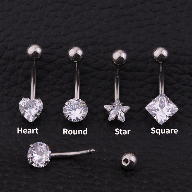1 Piece stainless steel Belly Navel Piercing Round CZ Square CZ Heart ...