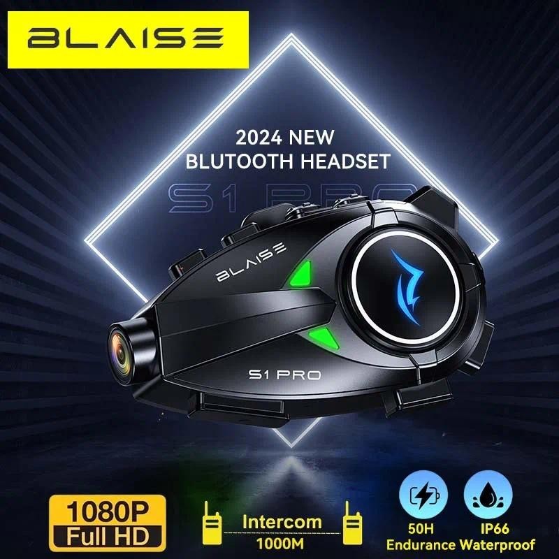 BLAISE S1Pro Motorcycle Bluetooth Helmet Headset Intercom 1500mAh 1080P ...