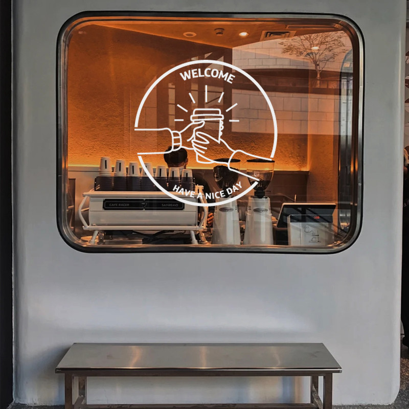 Hot Drink Coffee Shop Welcome Sticker Creative Icon Window Glass Door ...