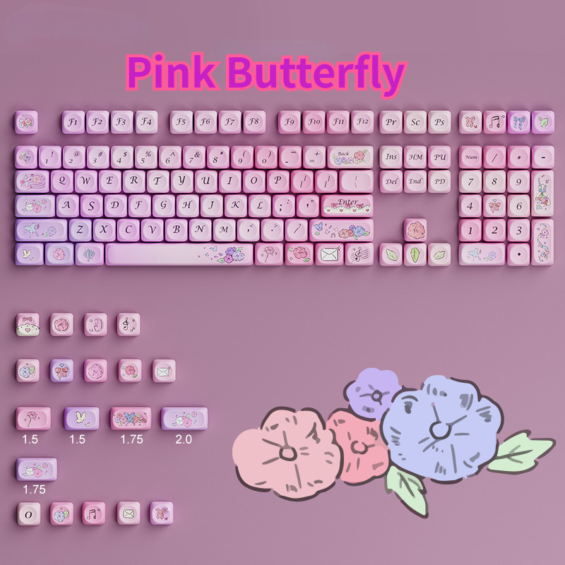 Pink Butterfly Keycaps MX PBT DYE-SUB Pink Theme for 60% 65% 75% 100% ...