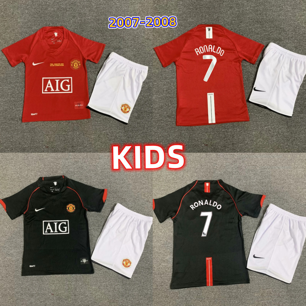 2007 2008 Manchester United Kids Kit Home Ronaldo Retro Soccer Jersey ...