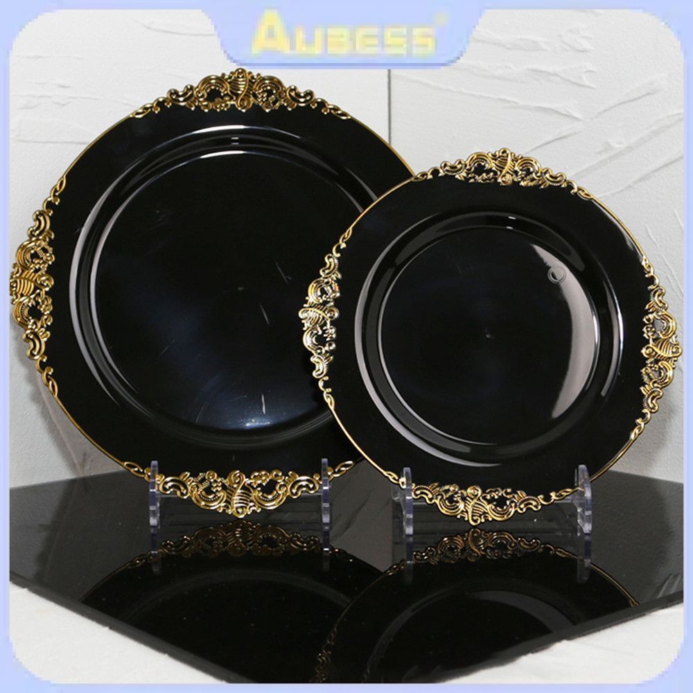 Round Dinner Plate Food Safe Plastic Material Plate Gold Stamping ...