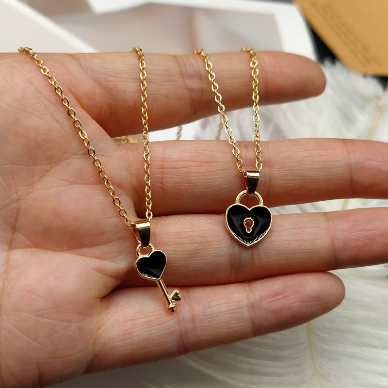 JUSHI Simple Fashion Key Love Heart Lock Couple Necklace Adjustable Men ...