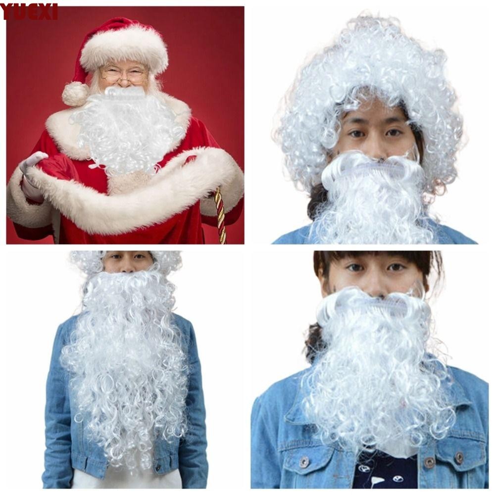 YUEXI Santa Claus Beard Wig, White Santa Fancy Dress Wizard Wig and ...