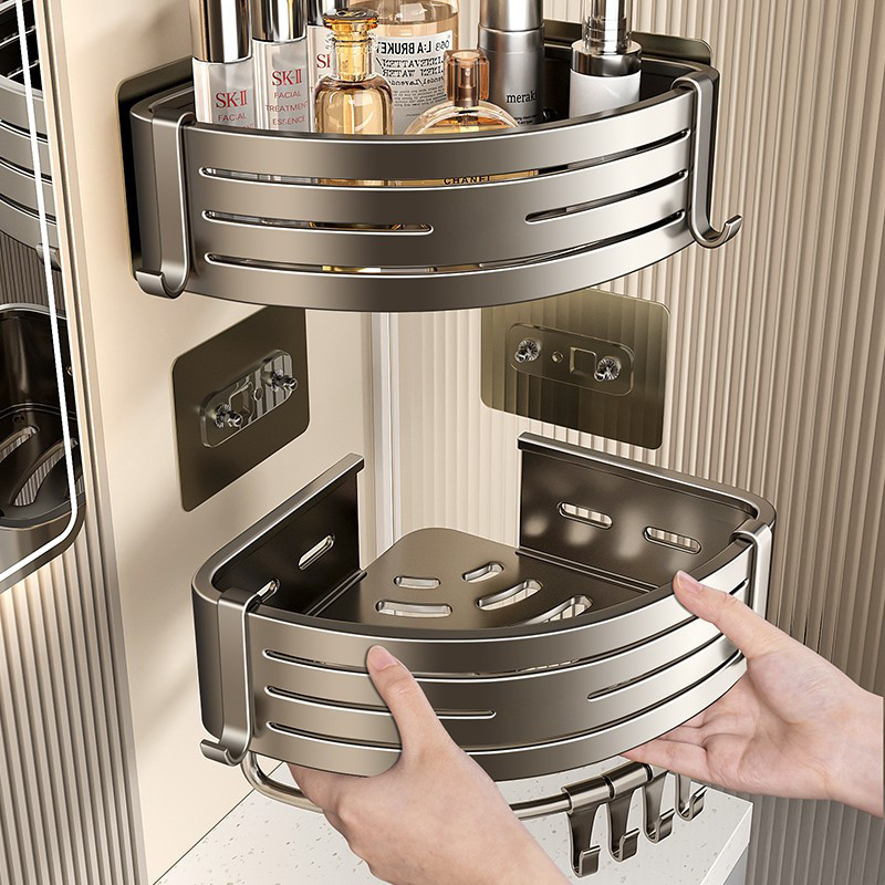 3 Layer Punch-Free Bathroom Corner Rack Corner Shelf Bathroom Organizer ...