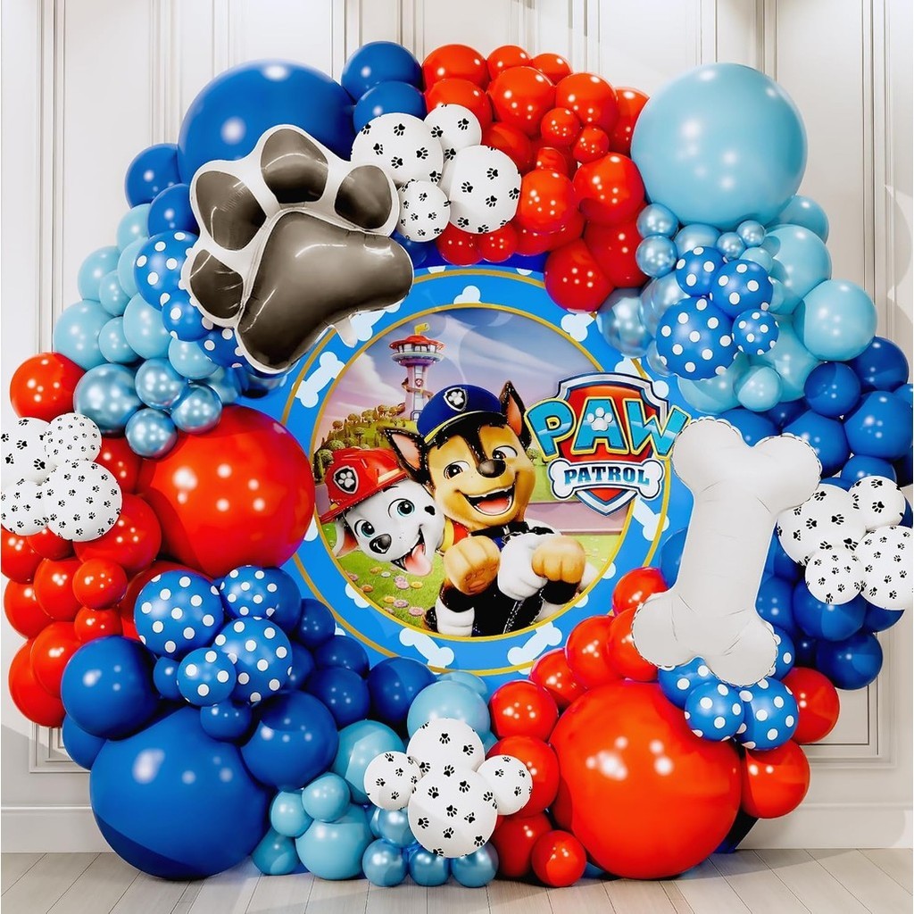 1 Set Paw Patrol Balloon Arch Garland Kit with Dog Bone Foil Balloon and Paw Balloons for Baby ...