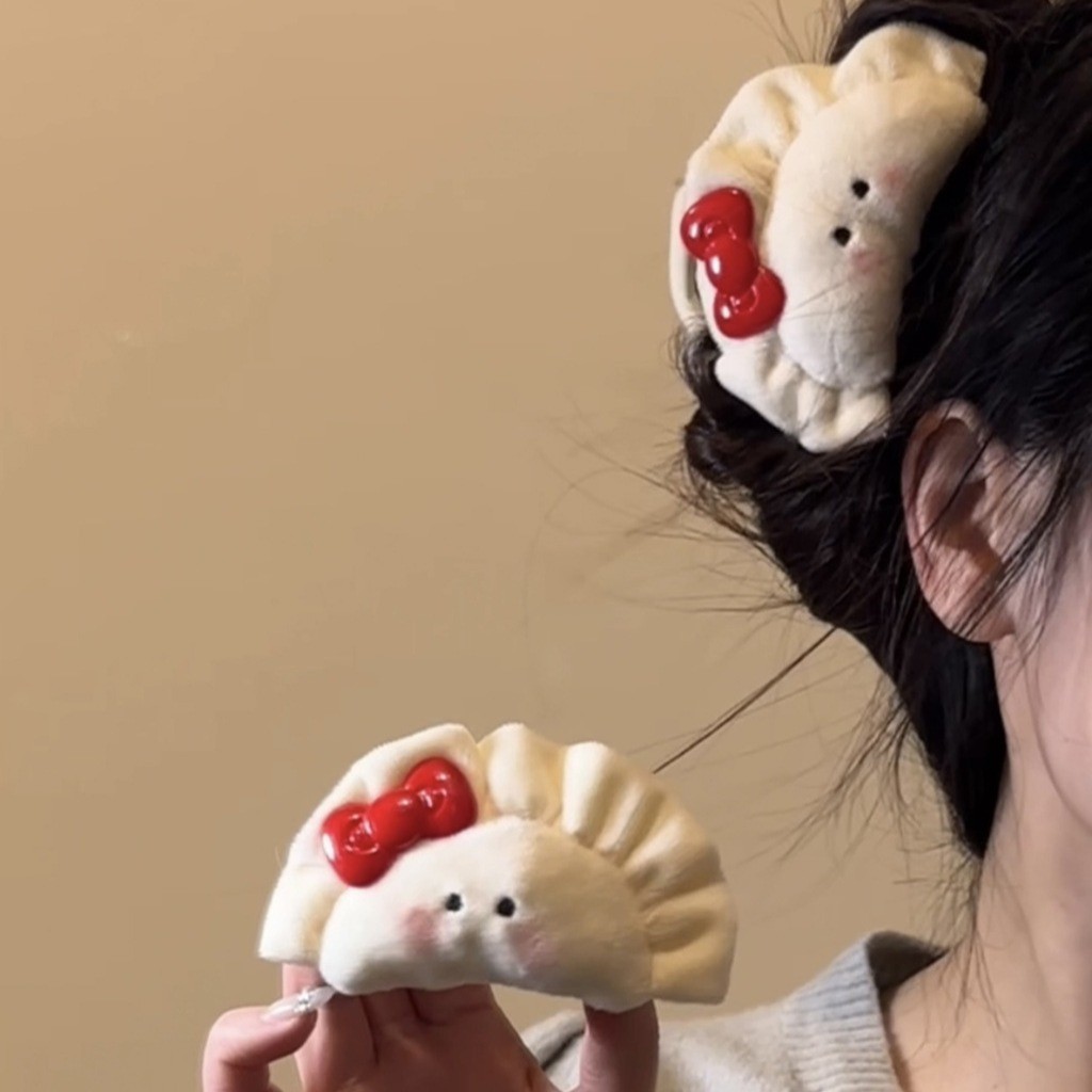 2024 Plush Blush Bow Dumpling Hair Clip Female | Shopee Philippines