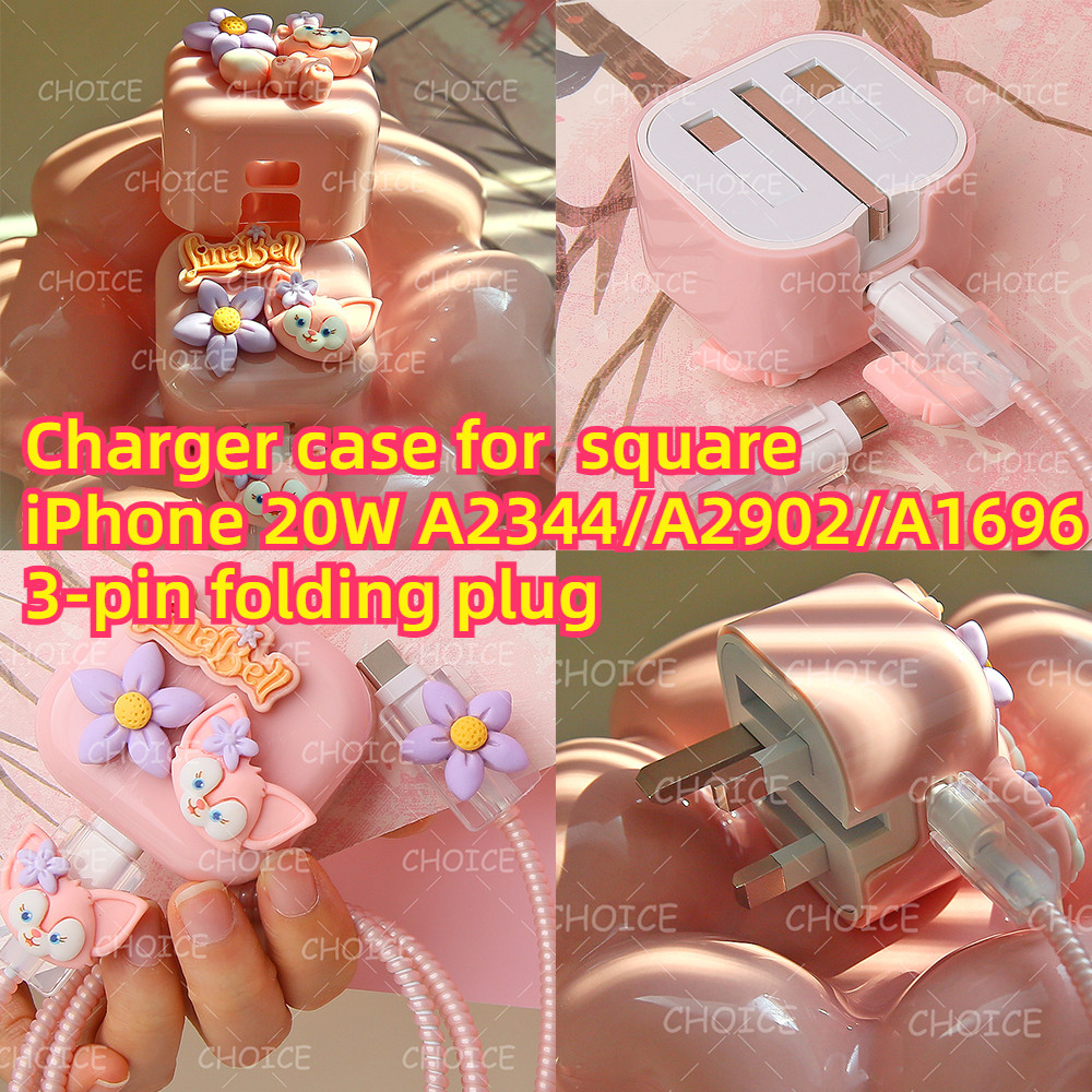 Cute pink fox charger cove For iPhone 3-pin folding plug UK 20w A2344 ...