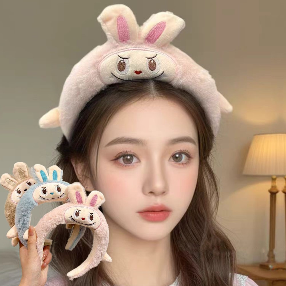 Cute Labubu Funny Face Wash Headband Cartoon Wild Plush Headbands 2024 ...