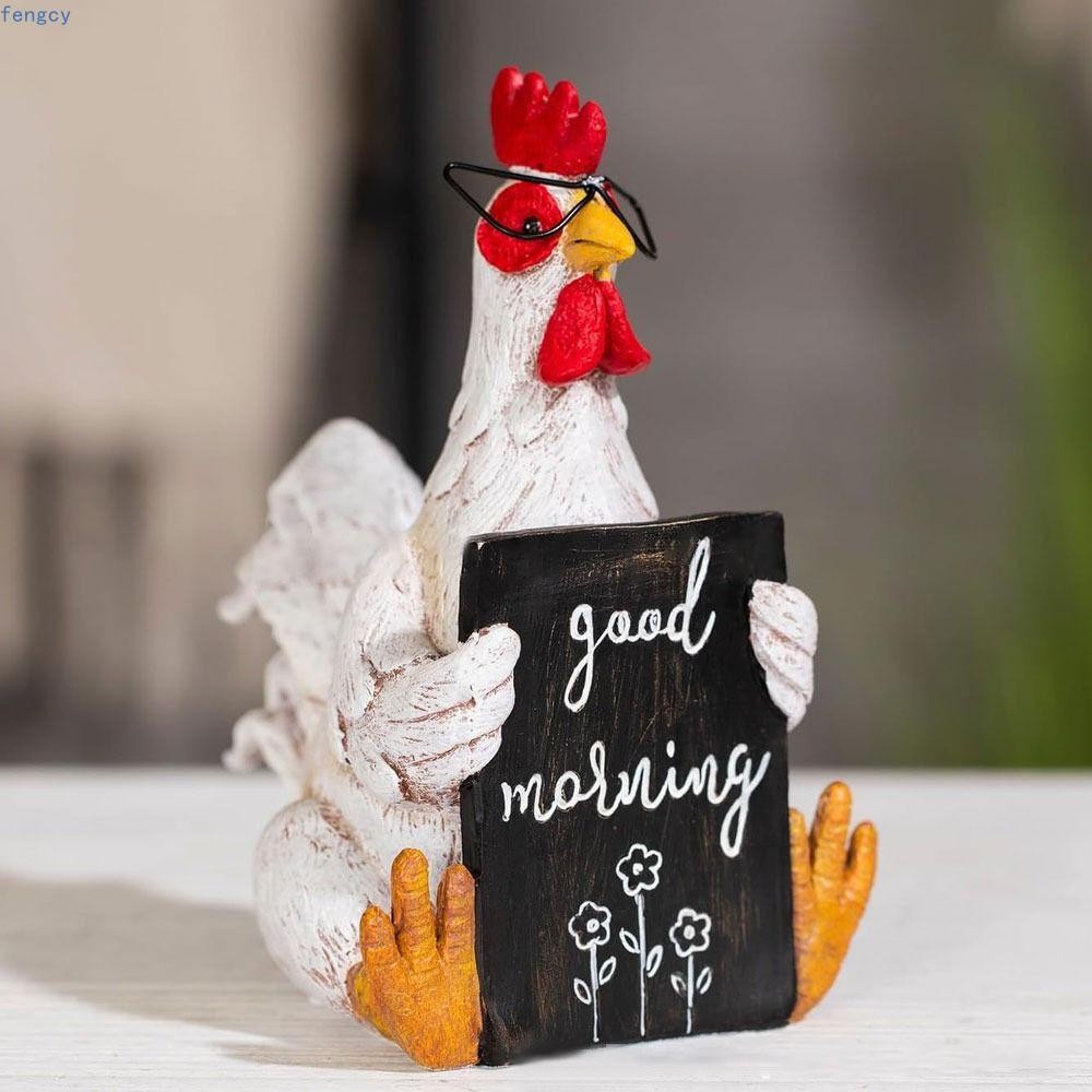FENGCY Good Morning Hen Ornaments, Resin Craft Cartoon Lying Chicken ...