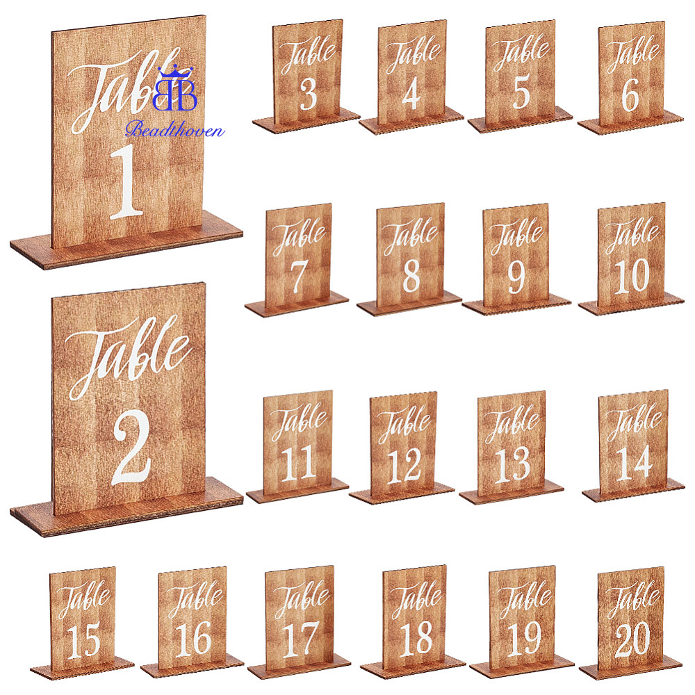 1Set 20 Sets Table Numbers Rectangle Wooden Sign Wedding Table Numbers ...