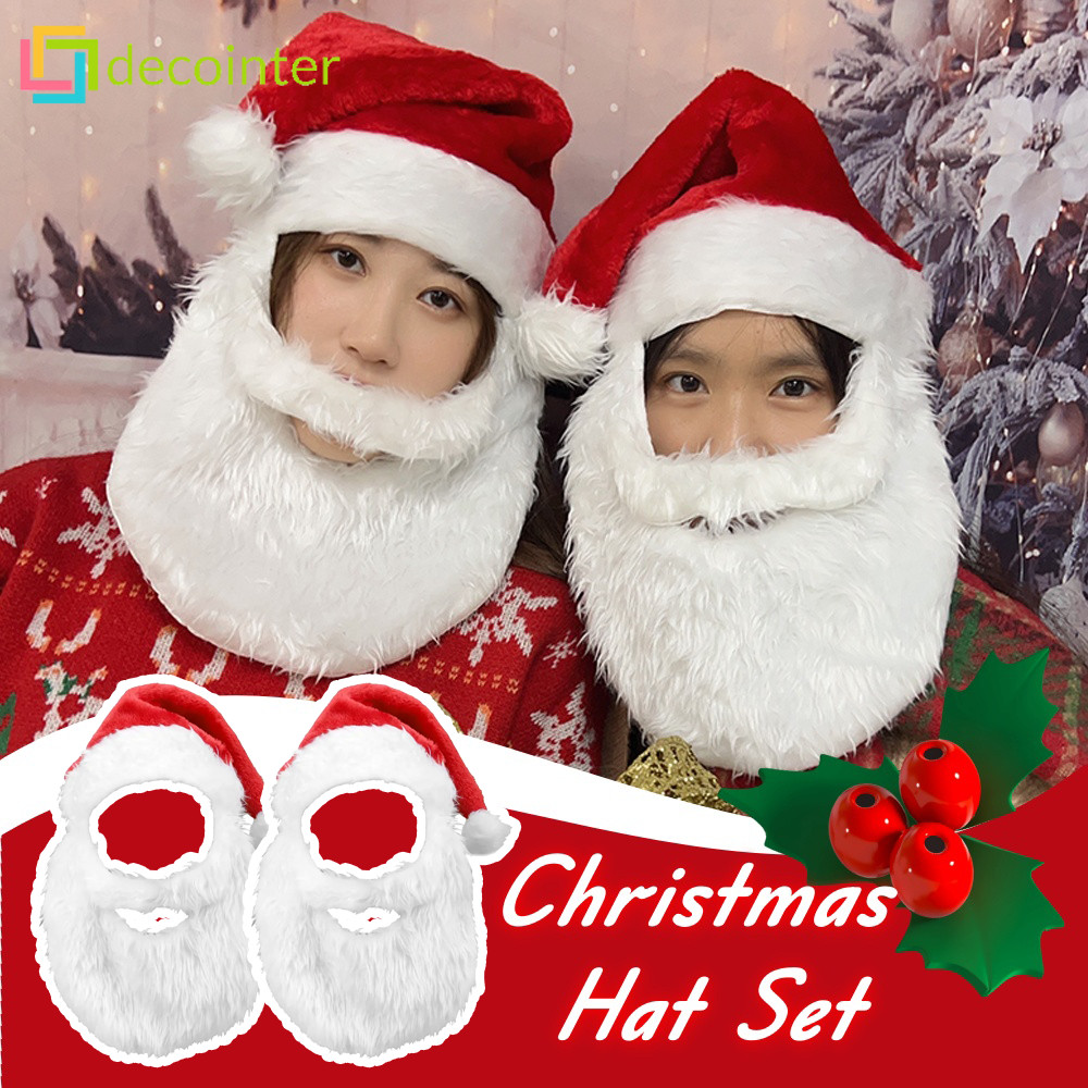 Joyful Santa Claus Big White Bearded Christmas Hat Set - Creative Plush ...