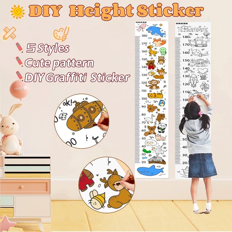 Kids Height Measurement Wall Stickers Cartoon Coloring DIY Graffiti ...