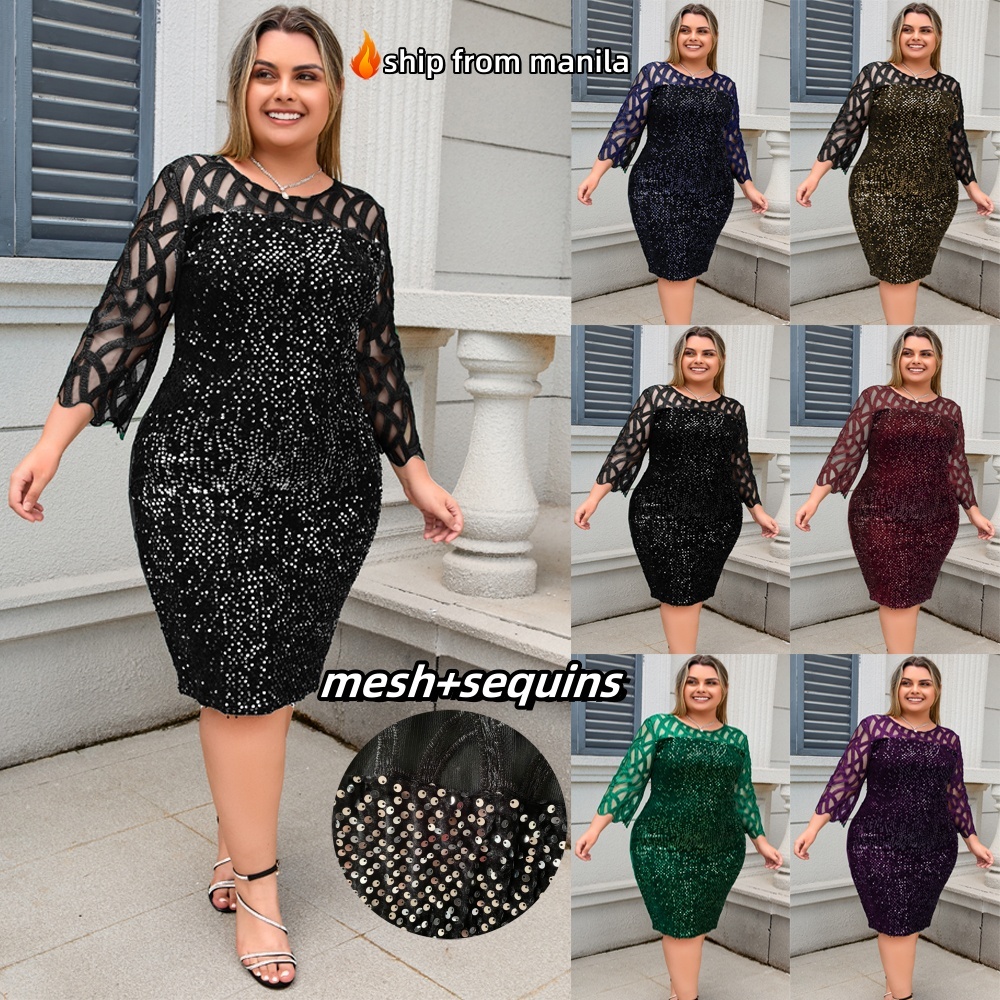 【Ship From Manila+COD】Plus Size Evening Gown 2024 - Elegant Sequin Party Dress for Women | Long ...