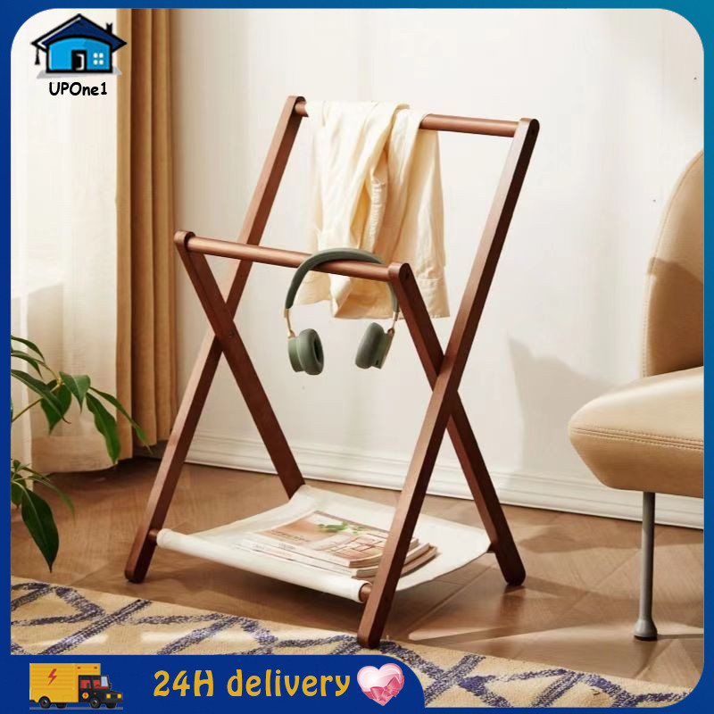 Bedside Clothes Rack Folding Solid Wood Rack Bedroom Hitch Coat Rack ...