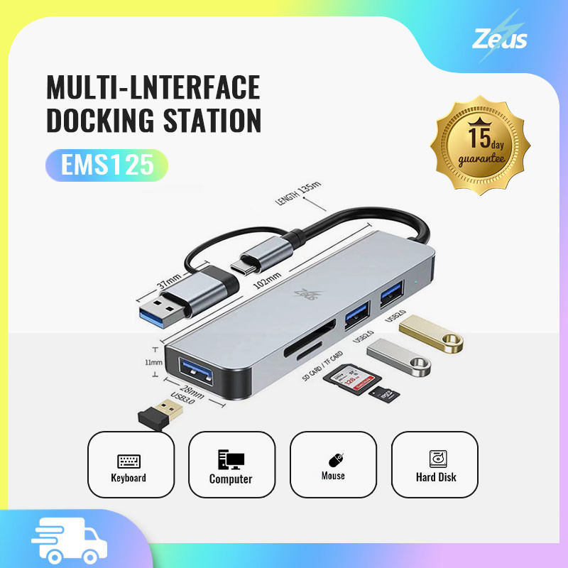 Zeus 5 in 1 USB HUB Type C High Speed USB 3.0 Ports SD/TF Memory Card ...