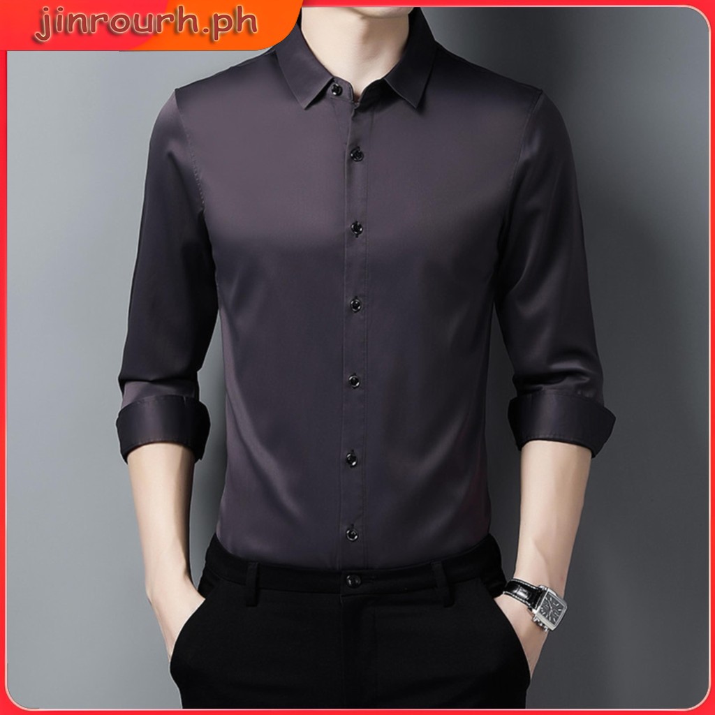 Formal Office Plain Long Sleeve Polo For Men 3 Colors | Shopee Philippines