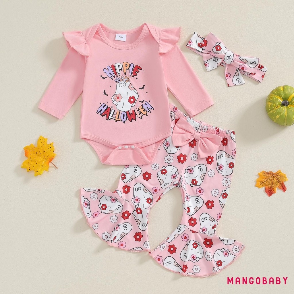 MG-Baby Girl Halloween Outfit Letter Long Sleeve Romper with Ghost ...