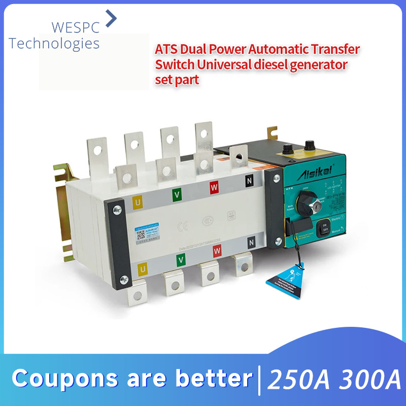 Aisikai 250A 300A 4P ATS controller dual power automatic transfer ...