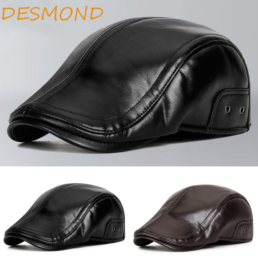 DESMOND Middle-aged Elderly Duck Tongue Hat, PU Leather Vintage Newsboy ...