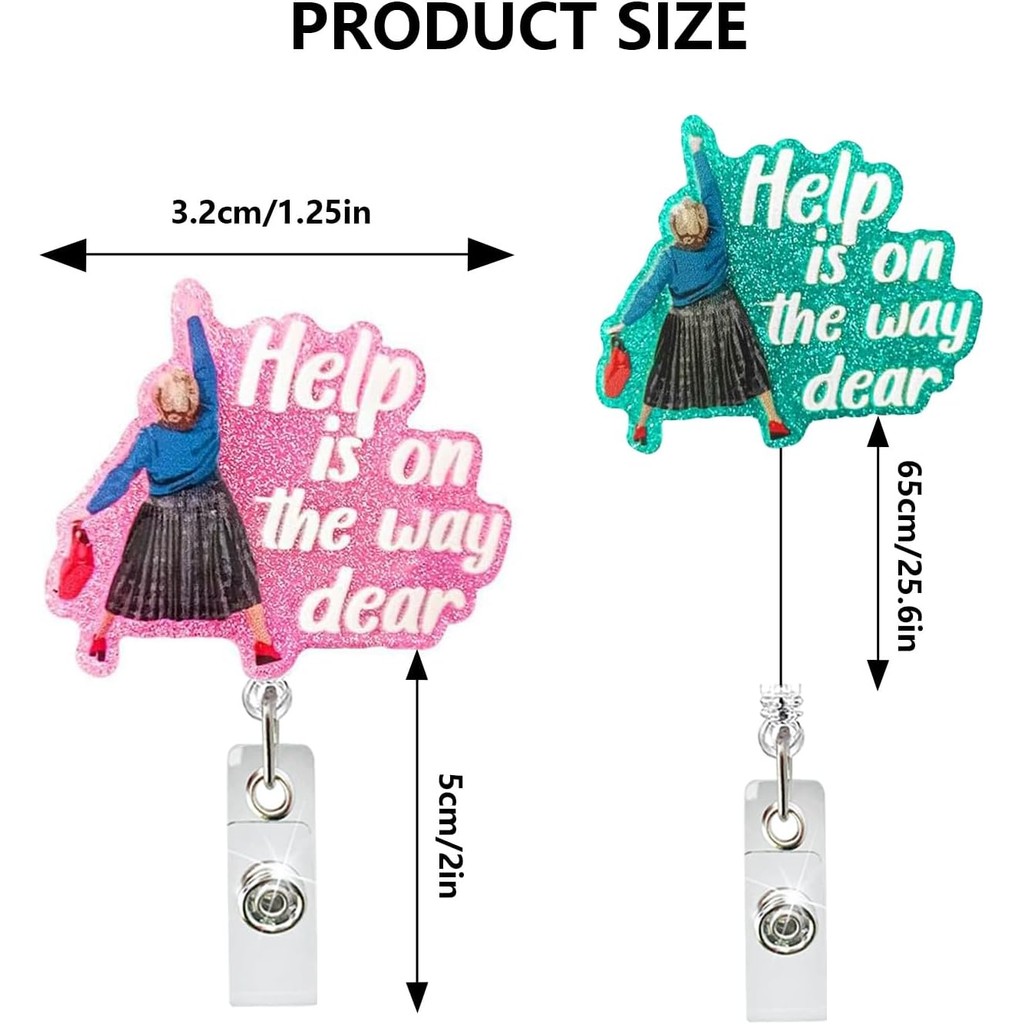 Help is on The Way Dear Badge Reel Holder Glittering Cartoon Name Tag ...