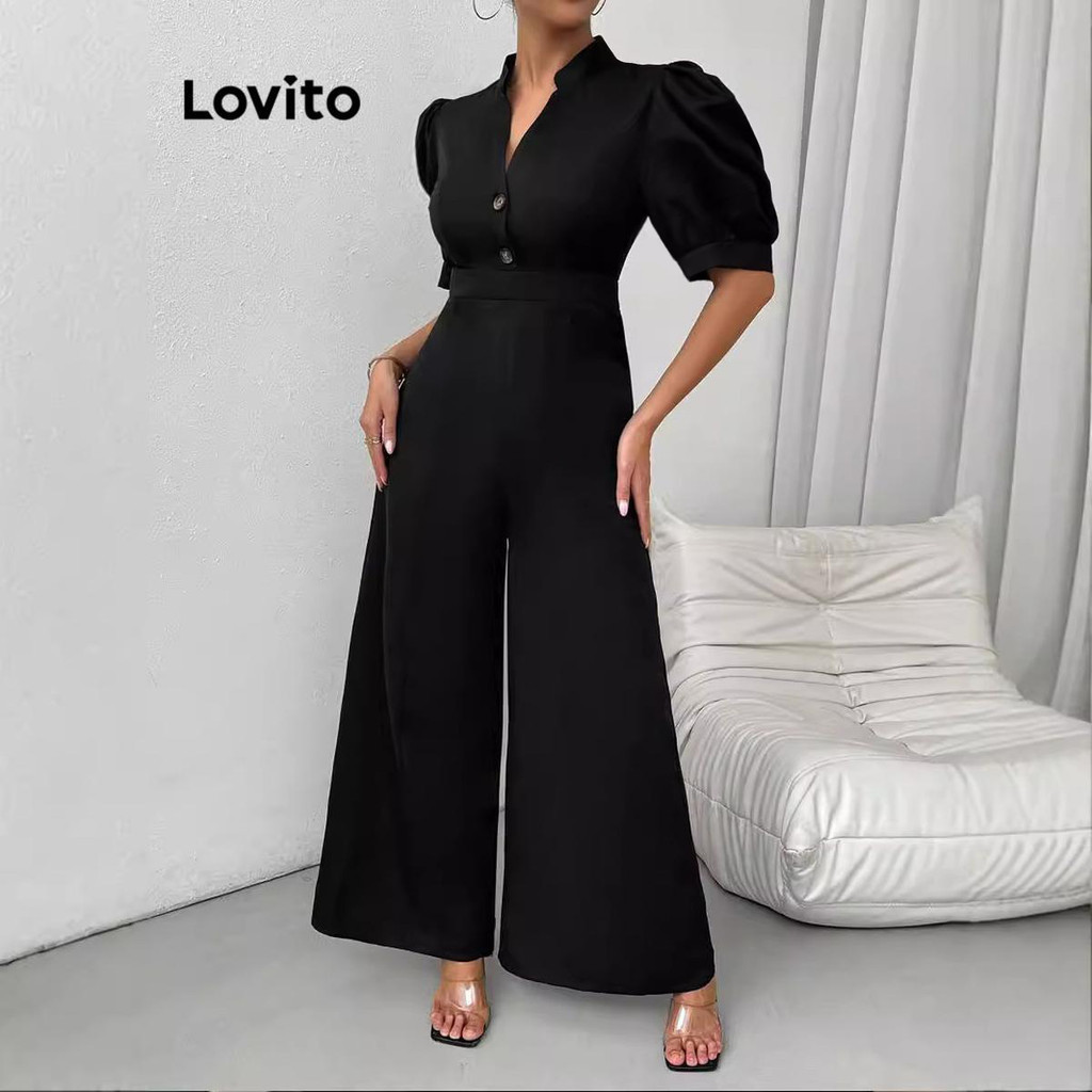 Lovito Elegant Jumpsuit Button Summer/Spring Jumpsuit for Women ...