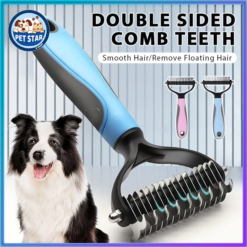 Double-Sided Pet Deshedding Brush - Knot Remover & Hair Comb for Dogs ...