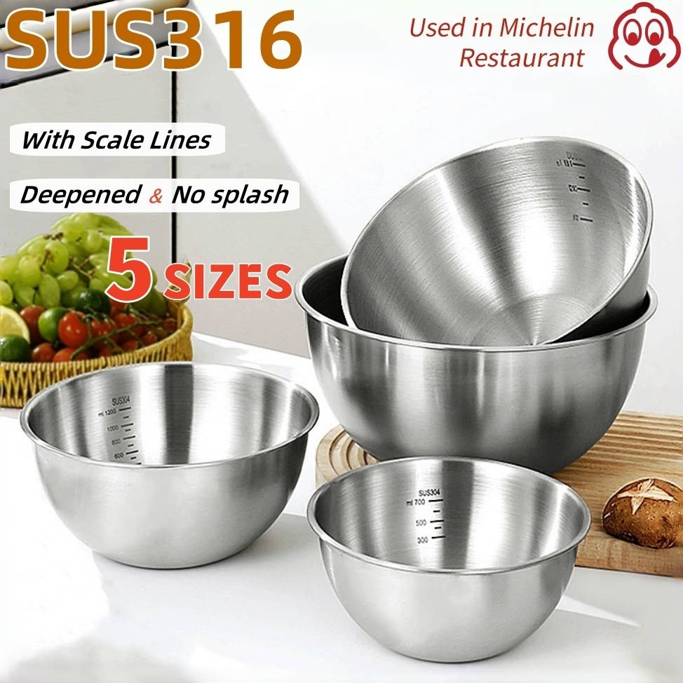Mixing Bowl for Baking Set 316 Stainless Steel Mixer Salad Bowl Cooking ...