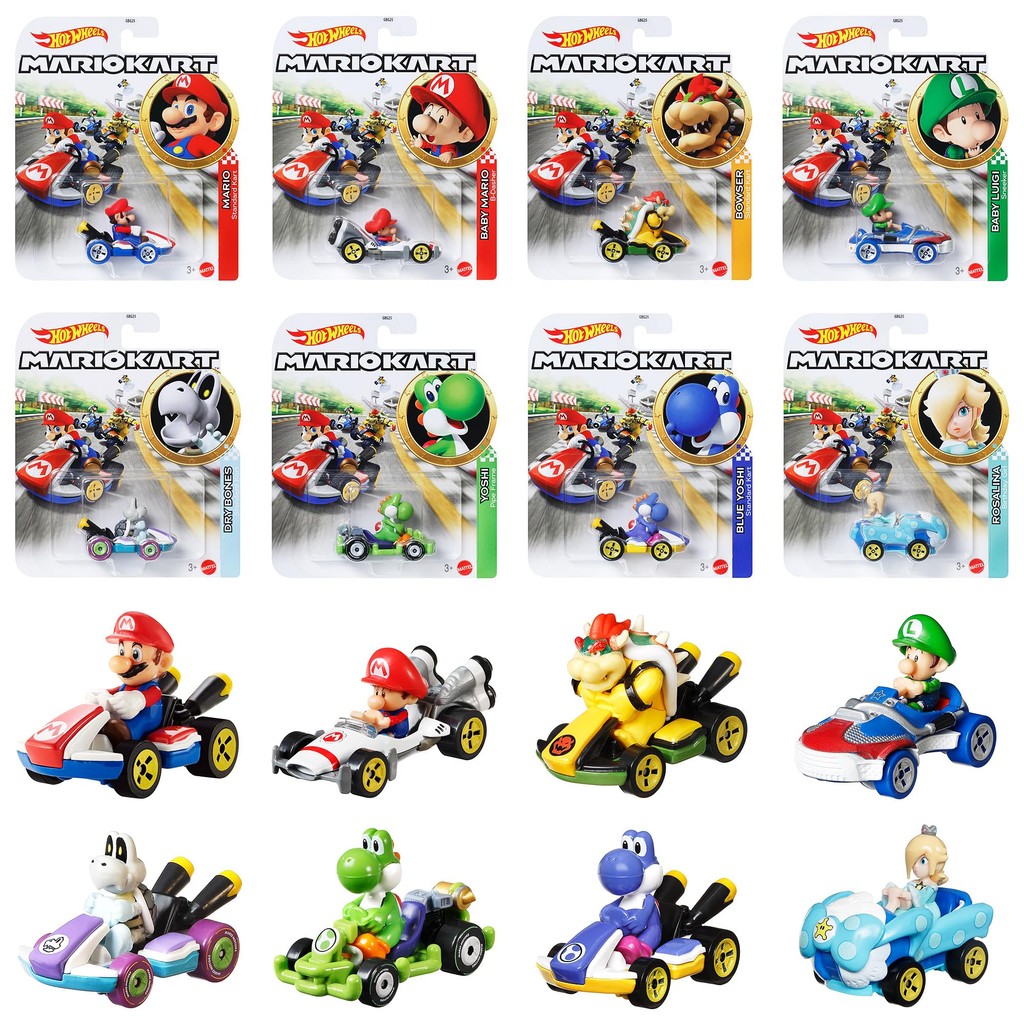 Hot Wheels Mario Kart Assorted Vehicle Toys, 8 Mini Cars, Box Set, Ages ...