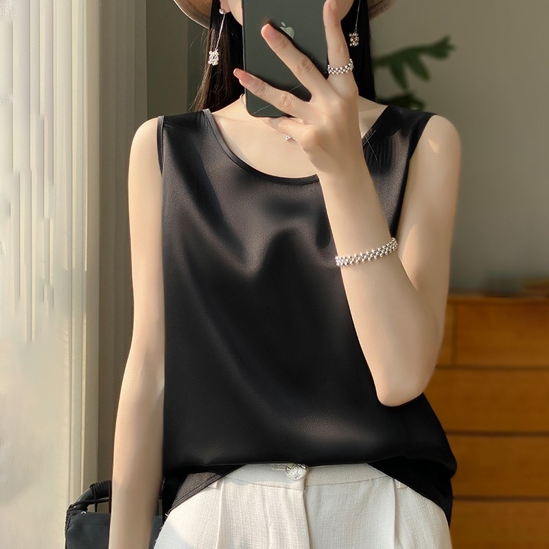 Women's Inner Suit Bottoming Silk Summer Round Neck Acetate Satin ...