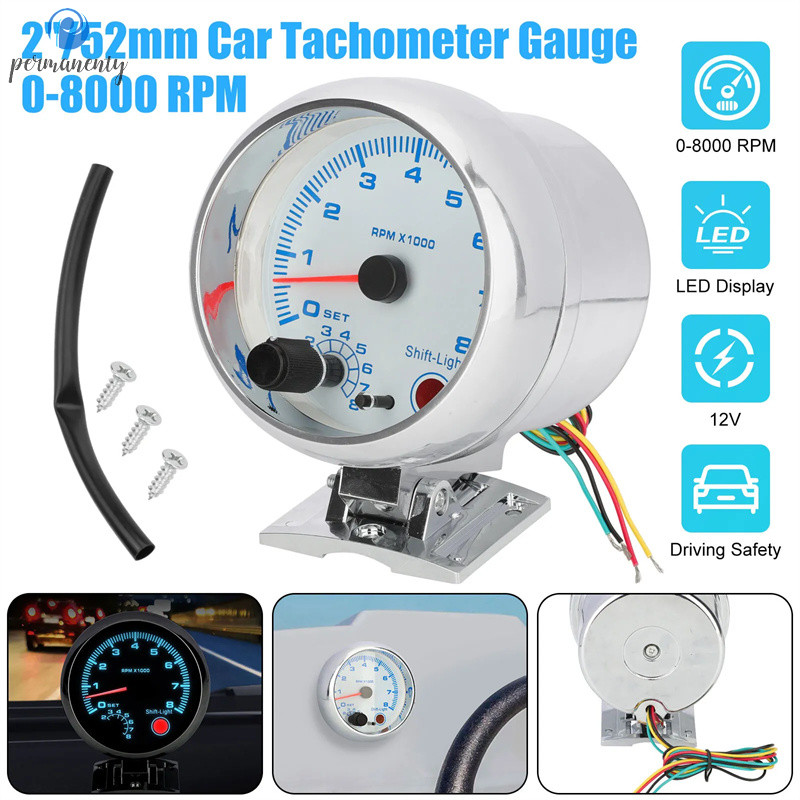 Permanenty 3.75'' Car Universal Silver Tachometer Gauge Blue Inter ...