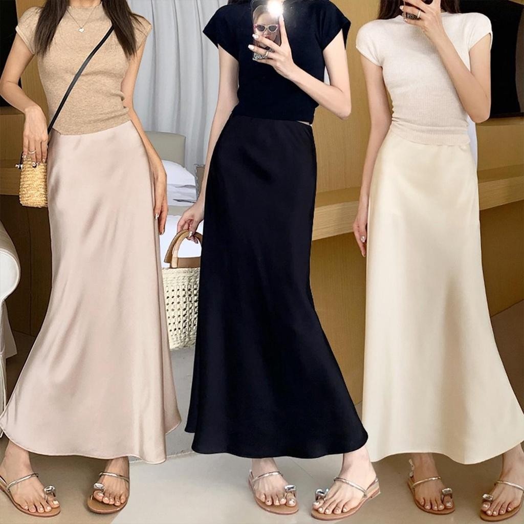 Fashion Long Skirt for Women Sexy Satin Skirt Rayon Fabric High Waist ...