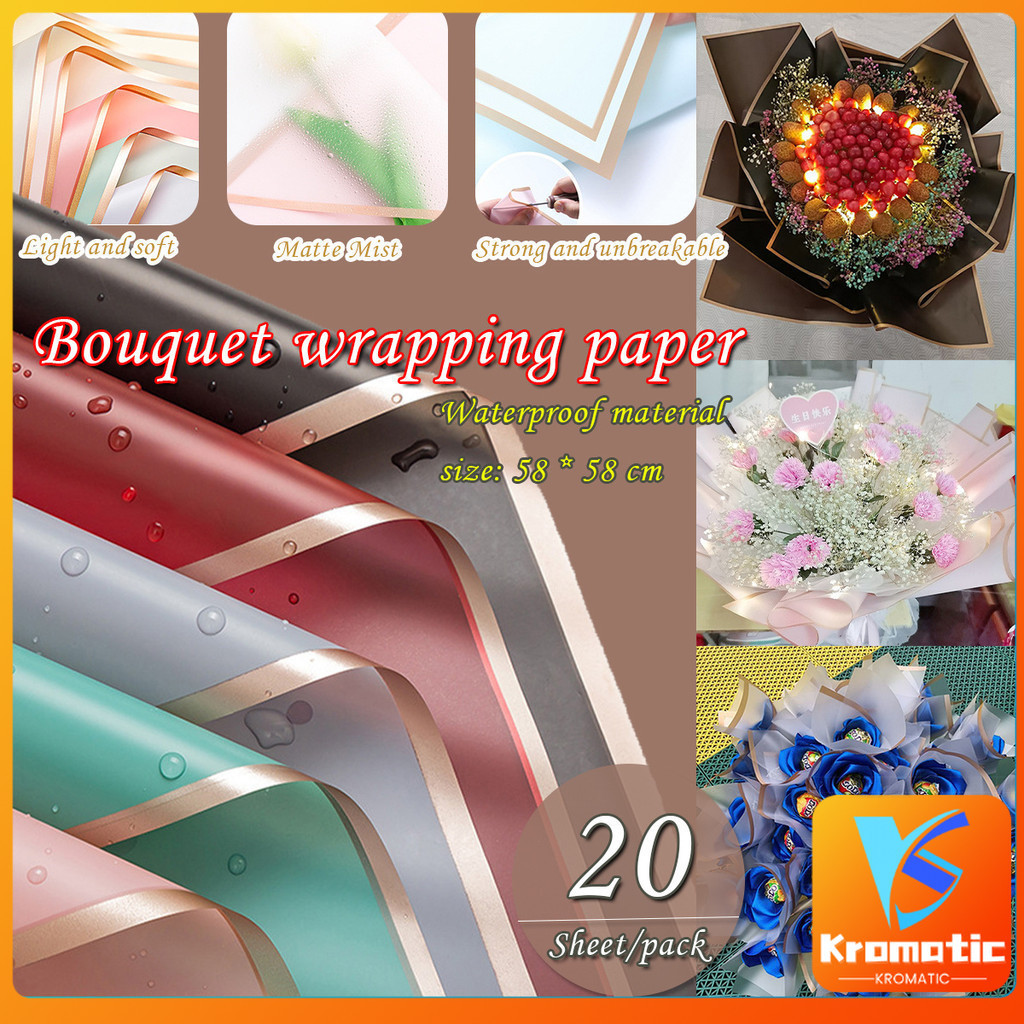Kc 20 Sheets Gold Edge Flower Wrapping Paper DIY Crafts Fresh Bouquet ...