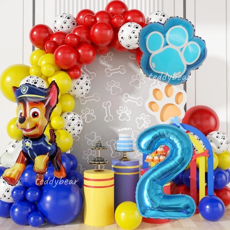 Paw Patrol Theme Balloon Garland Red Blue Yellow Bone Paw Print Balloons for Birthday Baby ...