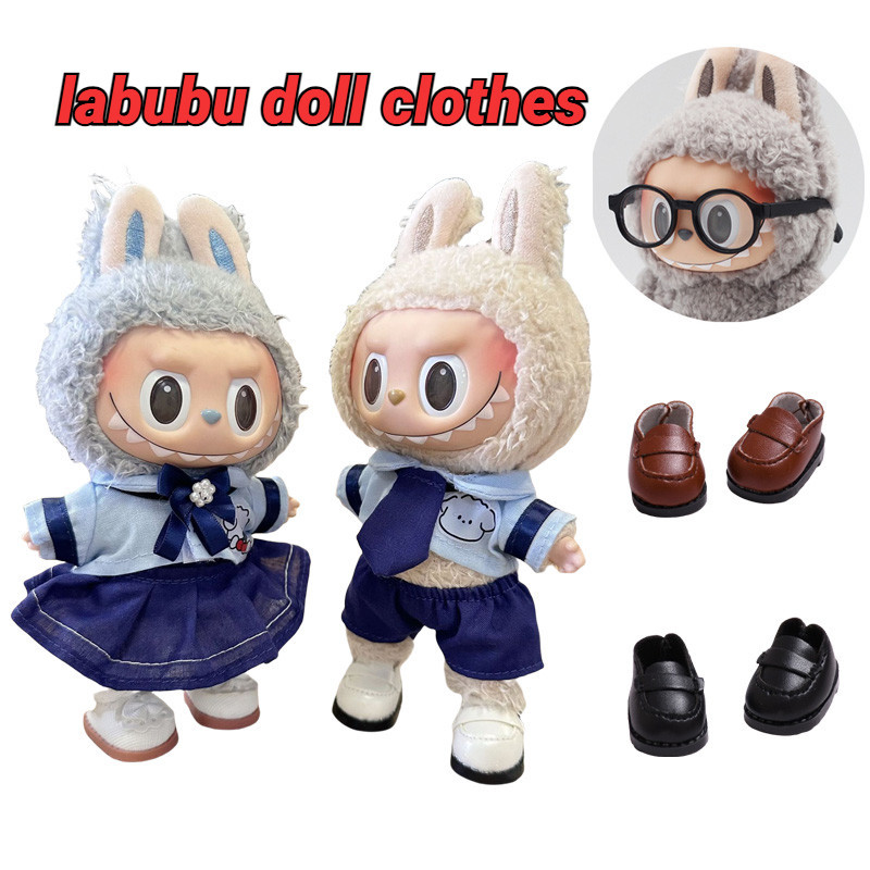 School Uniform for Labubu Macaron Mini Black Leather Shoes Navy Blue ...