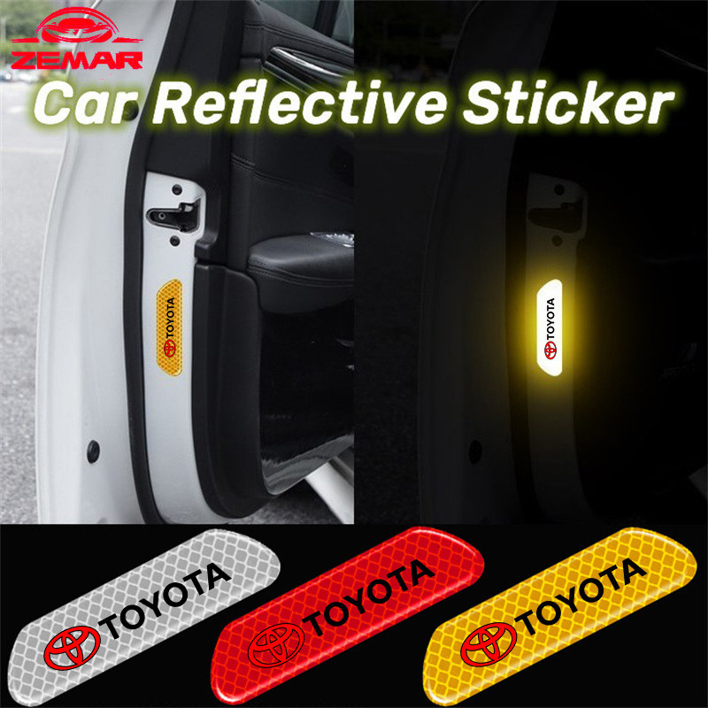 4pc Toyota Car Door Reflective Stickers Safety Anti-collision Warning ...