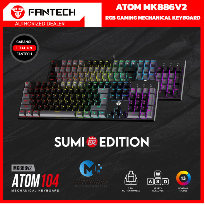 Fantech ATOM104 MK886V2 Sumi Edition RGB Gaming Mechanical Keyboard ...