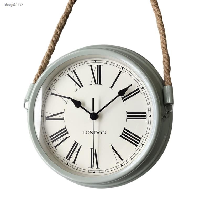 COD/American country hemp rope wall clock living room ultra-quiet metal ...