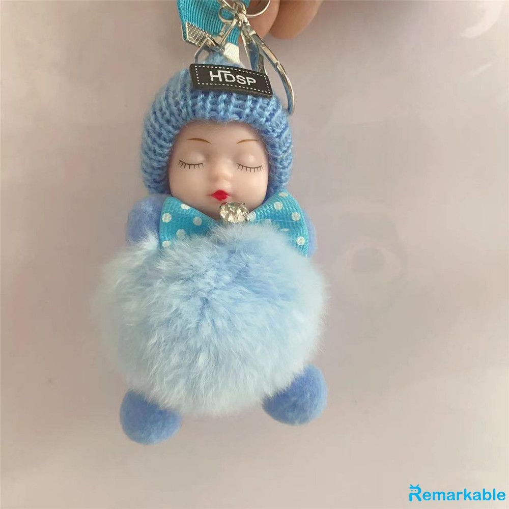 Pompom Sleeping Baby Keychain, Plush Doll Fluffy Keyring,soft Charm ...