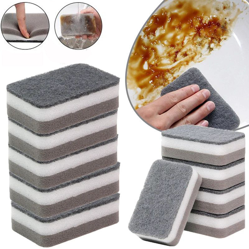 Three-Layer Double-side Sponge Scrub Dishwashing Pot Wipe Kitchen ...