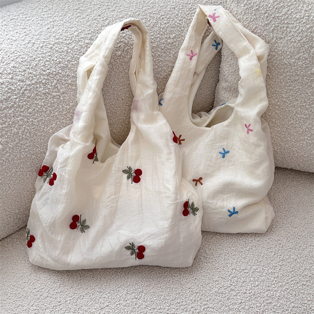Tulle Exquisite Embroidered Cherry Canvas Bag Large Capacity Tote Bag ...