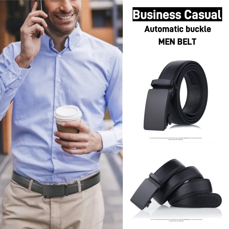 Belt For Men Casual Black Plain Basic Leather Men's Belts Automatic ...