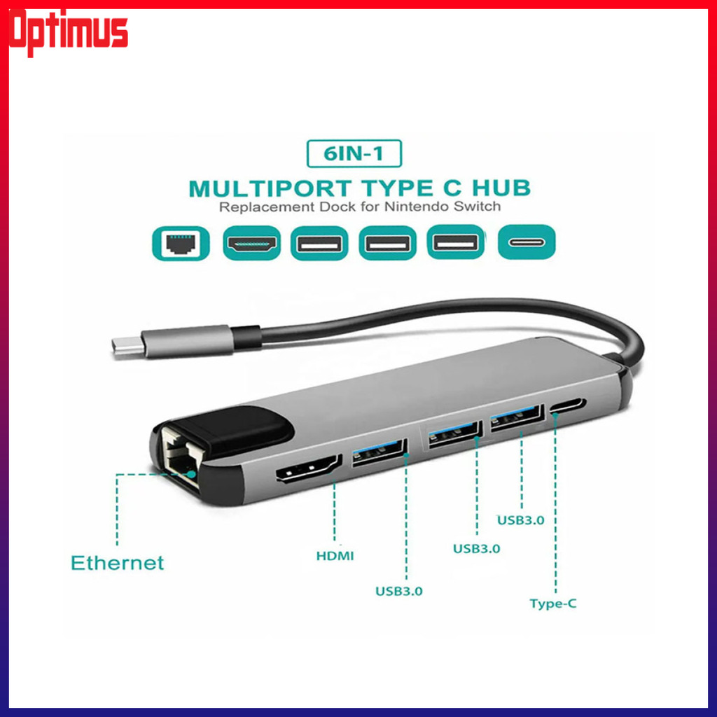 Optimus Depot 6in1 Type-C To PD + USB 3.0 x 2 HDMI + Type-C + RJ45 ...