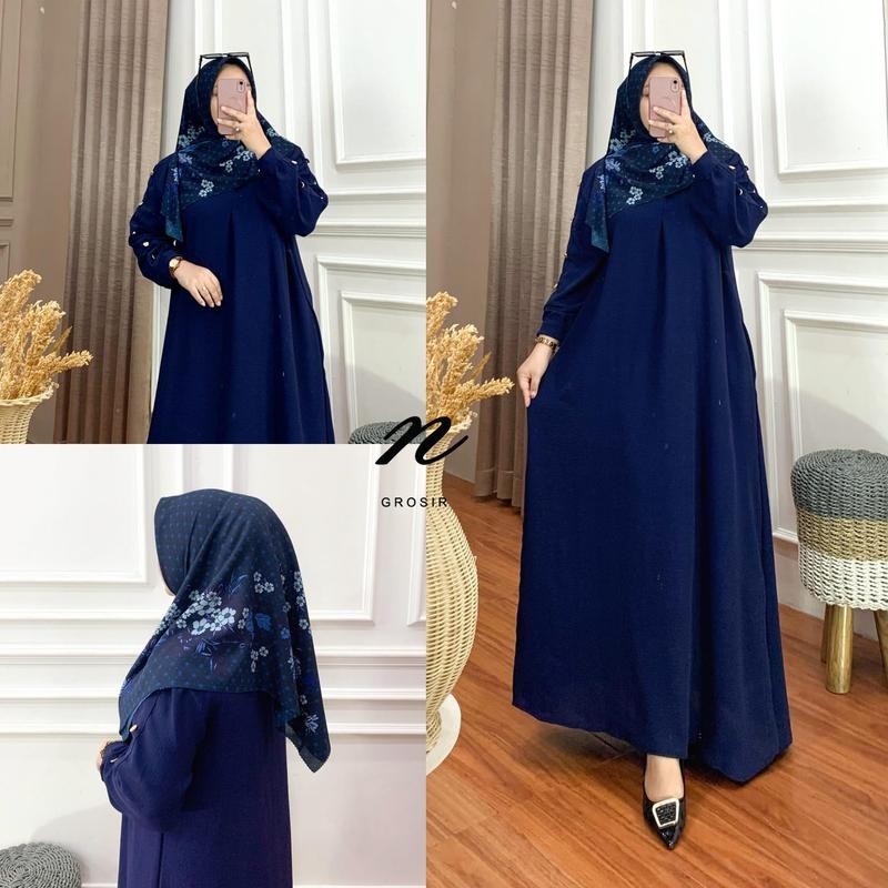 Muslimah Dress Premium Raifa Crinkle Ikhwani Hijab Set random motif ...