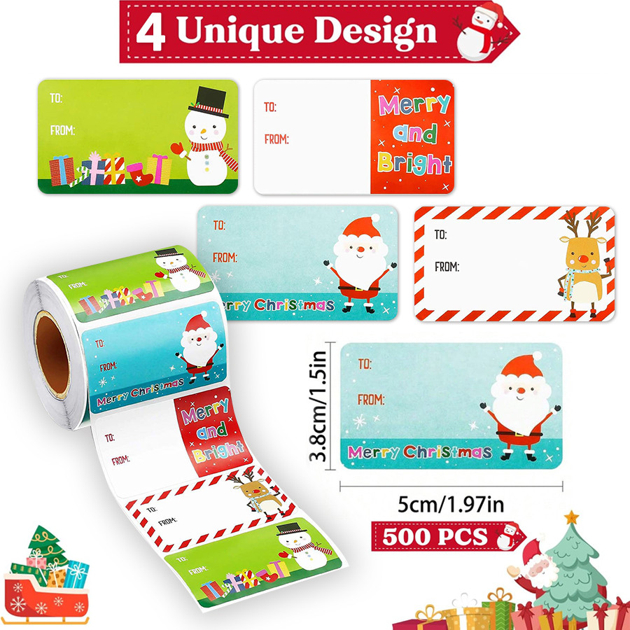 500 pcs Sheets Merry Christmas Gift Name Tags Greeting Present Seal ...