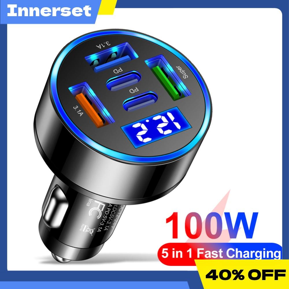 100W 5 Ports Car Charger 12V-24V Plug Adapter for Phone Tablet | Shopee ...