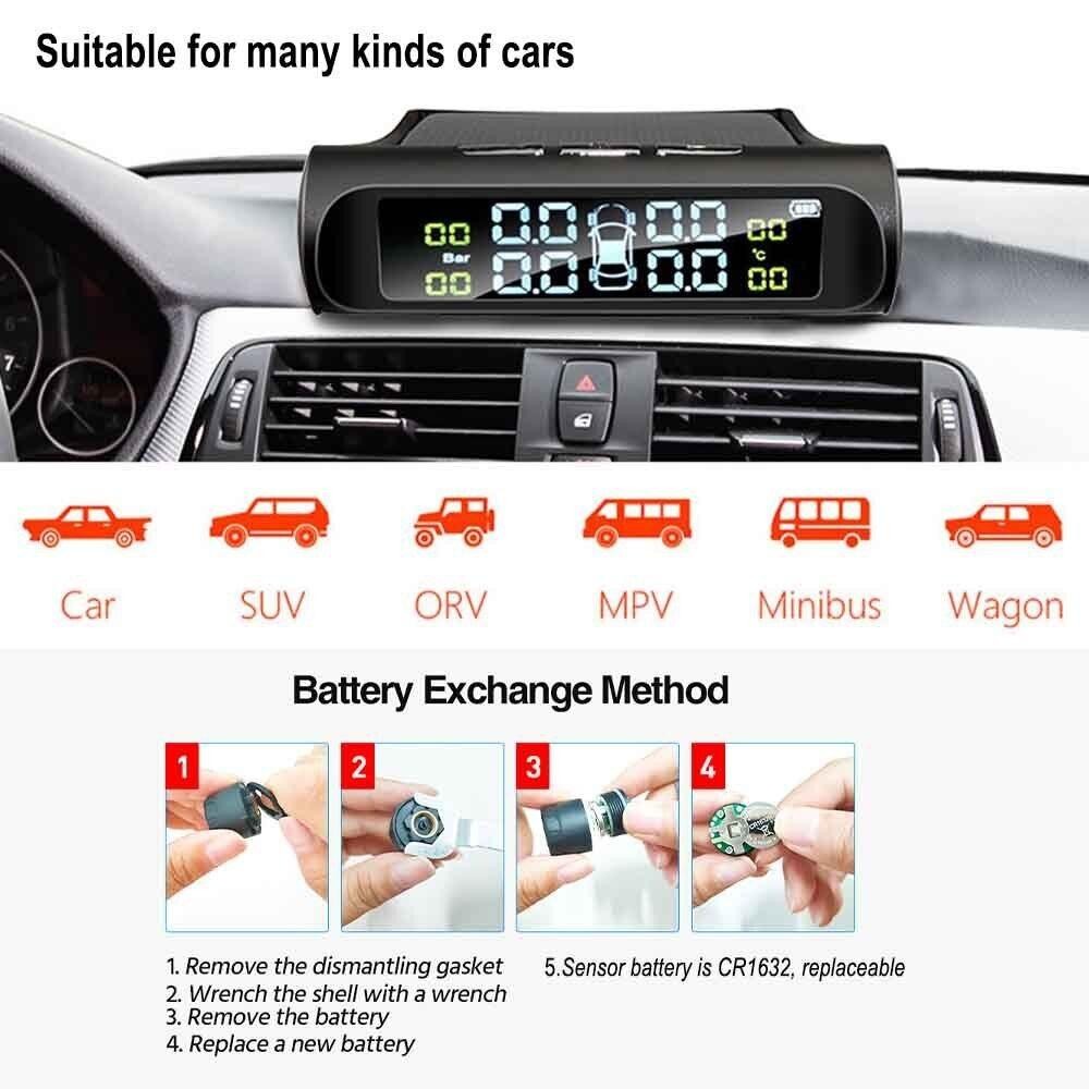 HORIZO Wireless TPMS Tire Pressure Monitor System - 4 External Sensors, LCD Display Real-Time ...