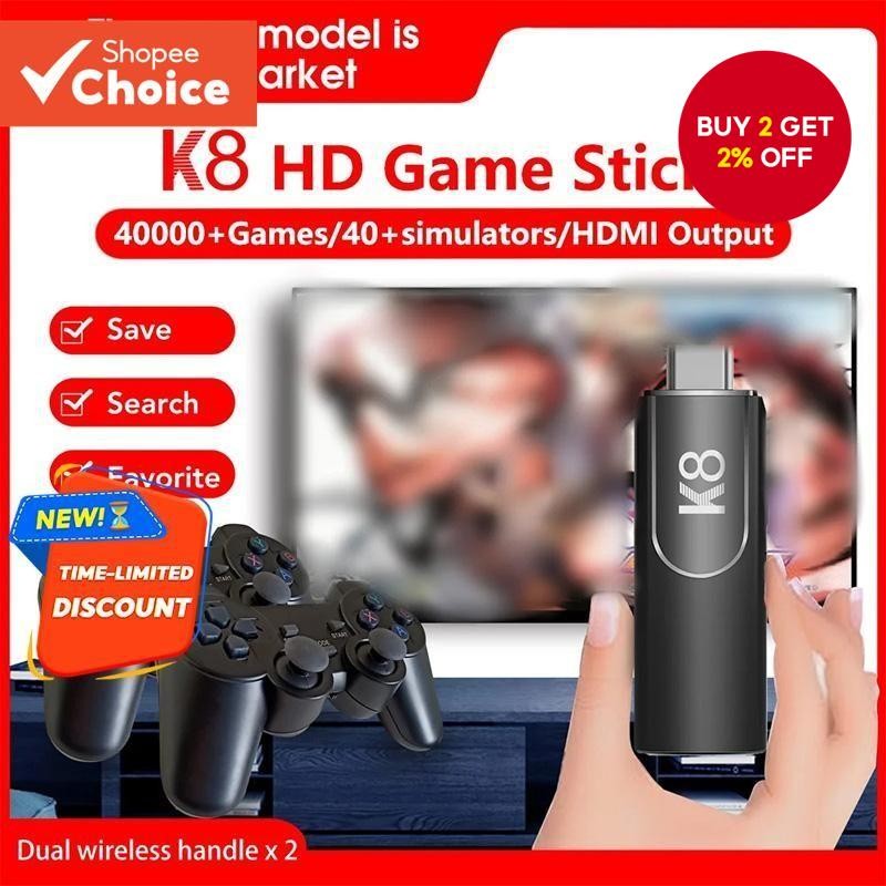 K8 Game Stick 40000 Games Mini Plug and Play Dual 2.4G Rechargeable ...