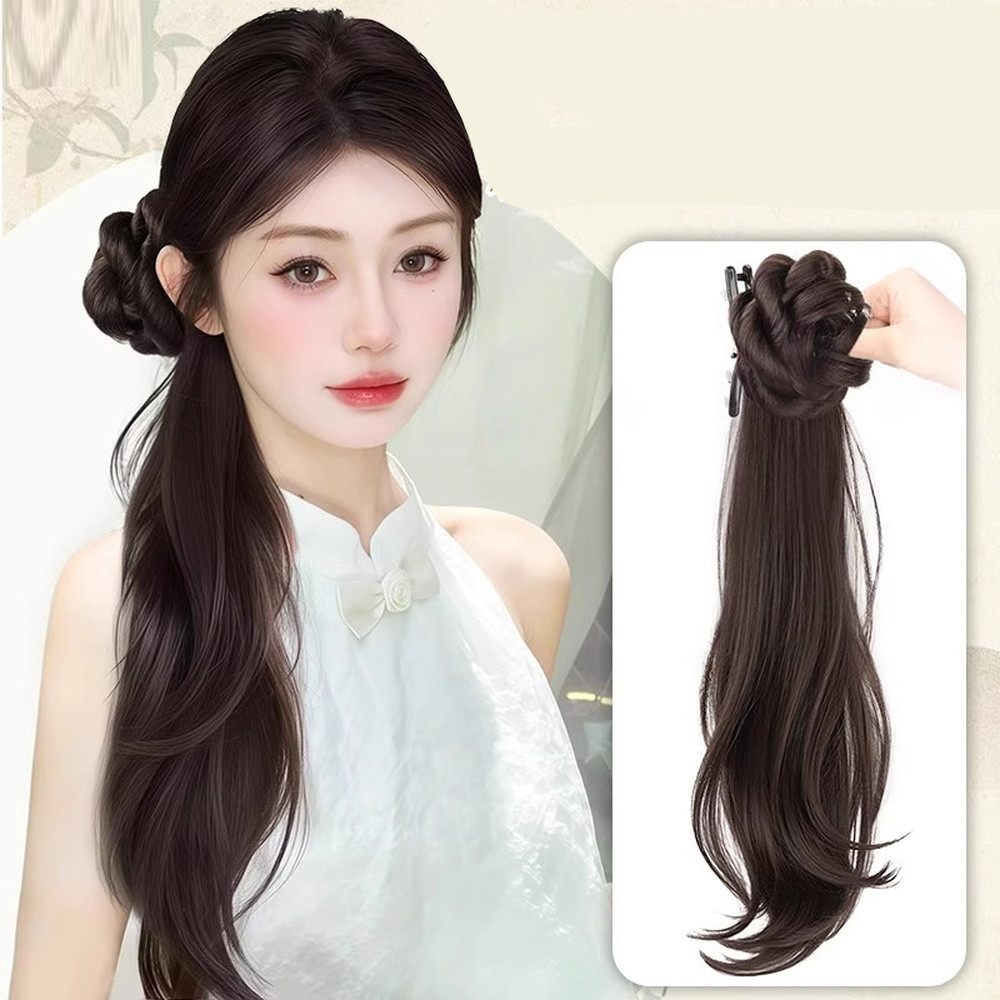 Hanfu Style Clip in Ponytail Slightly Curled Side Sweep Hair with ...